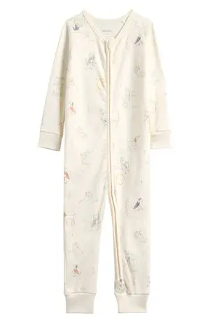 PEHR Print Rib Organic Cotton Fitted One-piece Pajamas - Over The Moon