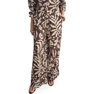 Mango Printed Cotton Wide Leg Pants - Brown