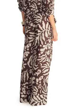 Mango Printed Cotton Wide Leg Pants - Brown