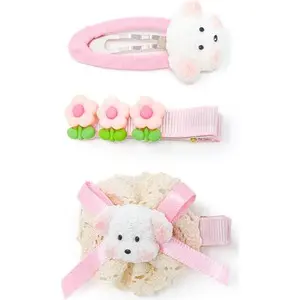 PUTTISU 3-piece Hair Clip Set - Rosy Puppy Hug - Pink