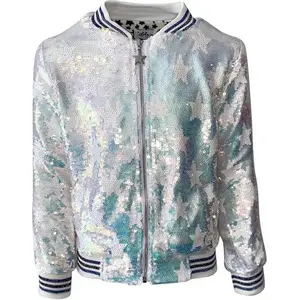 LOLA + THE BOYS Iridescent Star Sequin Bomber