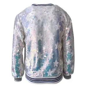 LOLA + THE BOYS Iridescent Star Sequin Bomber
