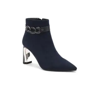 NINETY UNION Chain Ornament Metal Heel Bootie - Navy