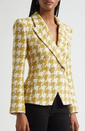 L'Agence Marie Houndstooth Tweed Double Breasted Blazer