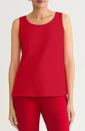 Ming Wang Deco Scoop Neck Stretch Crepe Tank - Holiday