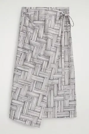 Cos Printed Cotton Wrap Skirt - Navy