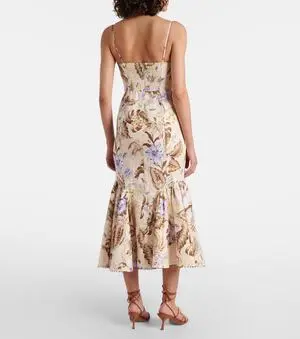 Zimmermann Coco Bow-detailed Floral Linen Midi Dress - Multicoloured