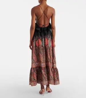 Zimmermann Rhiannon Paisley Ruffled Silk Maxi Dress - Black