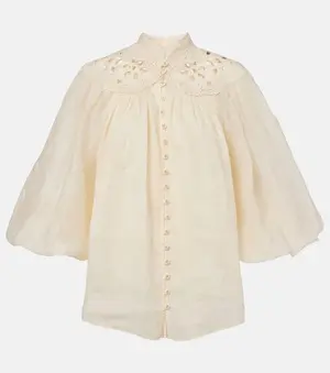 Zimmermann Coco Embroidered Ramie Blouse - Beige