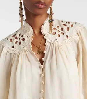 Zimmermann Coco Embroidered Ramie Blouse - Beige