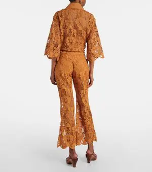 Zimmermann Coco Scalloped Lace Flared Pants - Brown