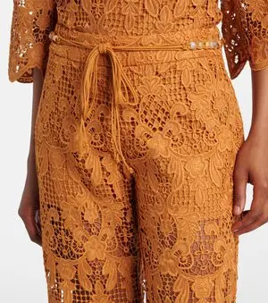 Zimmermann Coco Scalloped Lace Flared Pants - Brown
