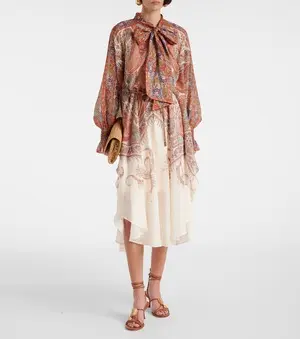 Zimmermann Rhiannon Tie-neck Ramie Midi Dress