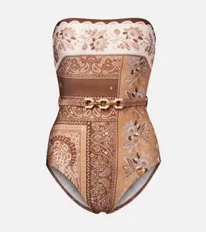 Zimmermann Lucky Embellished Printed Swimsuit - Brown
