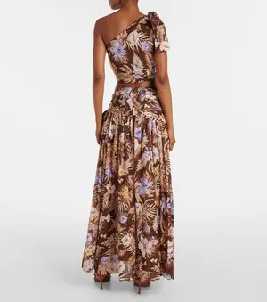 Zimmermann Coco Floral One-shoulder Cotton Top - Brown