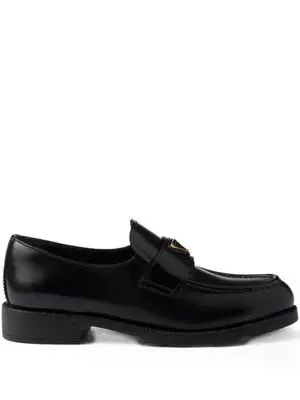 Prada Leather Loafers With Triangle Logo - Black