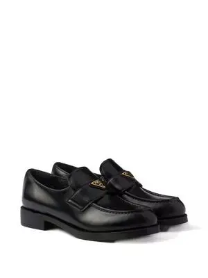 Prada Leather Loafers With Triangle Logo - Black