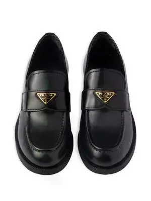 Prada Leather Loafers With Triangle Logo - Black