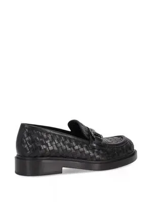 LA ROSE Seline Woven Leather Loafers - Black