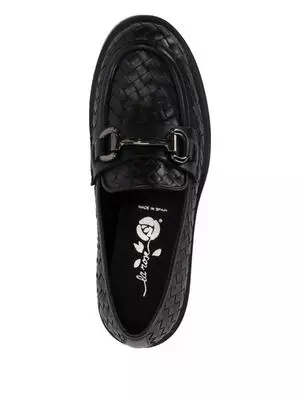 LA ROSE Seline Woven Leather Loafers - Black