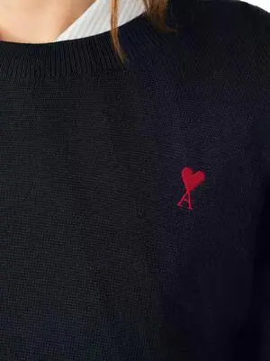 AMI Paris Merino Wool Crewneck Sweater With Embroidered De Coeur - Blue