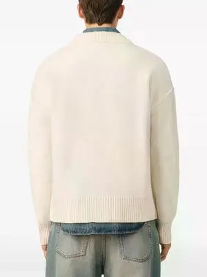 AMI Paris De Coeur Intarsia-knit Cardigan - Neutrals