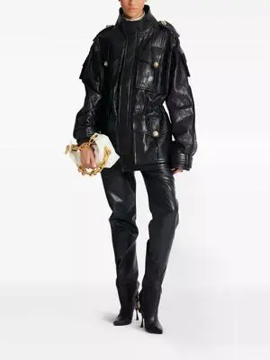 Balmain Diamond-stitched Leather Parka Coat