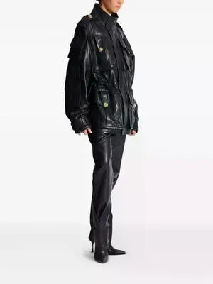 Balmain Diamond-stitched Leather Parka Coat
