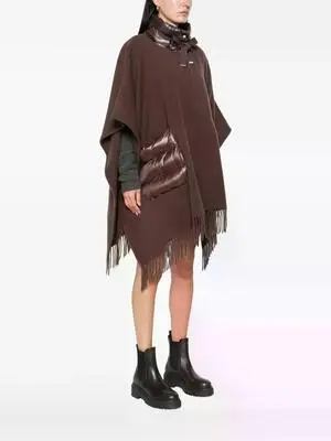 Herno Quilted-pocket Fringe Poncho - Brown