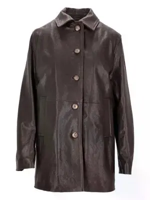LA ROSE Button-up Leather Coat