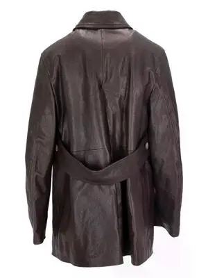 LA ROSE Button-up Leather Coat