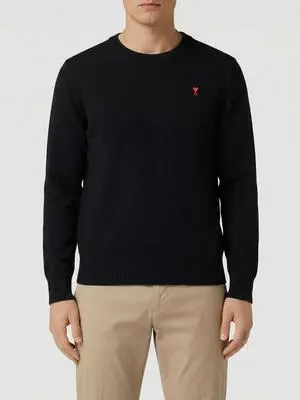 AMI Paris Crewneck Wool Jumper With De Coeur Logo Embroidery - Black
