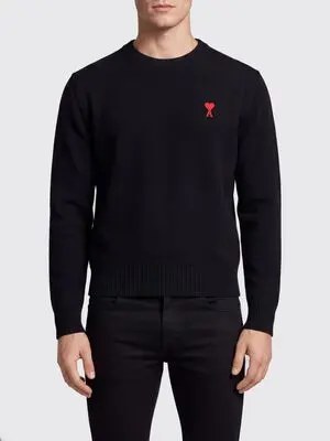 AMI Paris Crewneck Wool Jumper With De Coeur Logo Embroidery Black