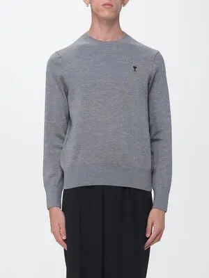 AMI Paris Crewneck Wool Jumper With De Coeur Logo Embroidery - Grey