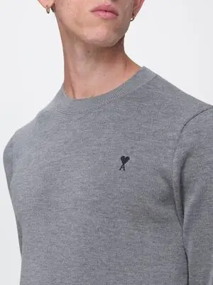 AMI Paris Crewneck Wool Jumper With De Coeur Logo Embroidery - Grey