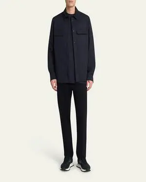 Moncler Gabardine Snap-front Overshirt - Navy