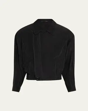 Giorgio Armani Asymmetrical Lyocell Bomber Jacket - Solid Black
