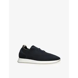 AURELIEN Active Knitted And Suede Low-top Trainers - Navy