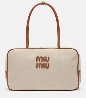 Miu Miu Beau Leather-trimmed Canvas Tote Bag - Beige