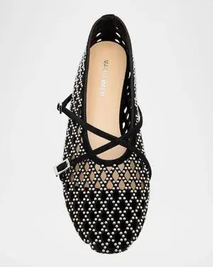 Mach & Mach Sparkle Mesh Net Suede Ballerina Flats - Blk Black