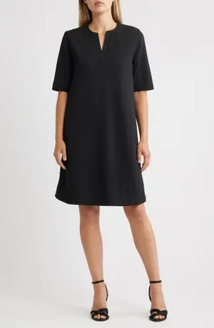 Ming Wang Stretch Crepe A-line Dress - Black