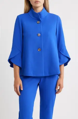 Ming Wang Crepe Jacket With Bell Sleeves - Sapphire Sea