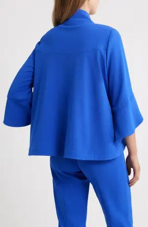 Ming Wang Crepe Jacket With Bell Sleeves - Sapphire Sea