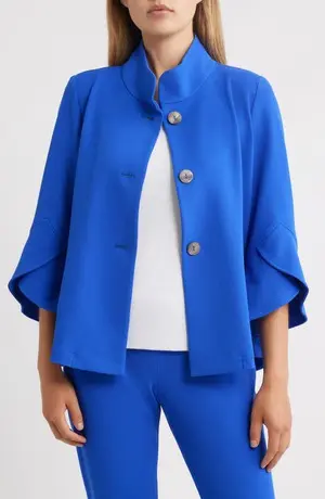 Ming Wang Crepe Jacket With Bell Sleeves - Sapphire Sea