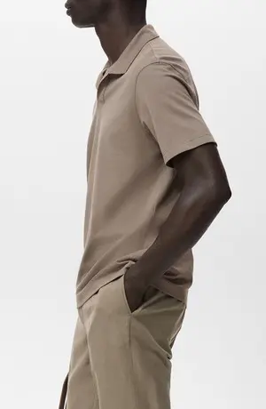 Mango Solid Johnny Collar Cotton Blend Piqué Polo - Brown