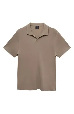 Mango Solid Johnny Collar Cotton Blend Piqué Polo - Brown