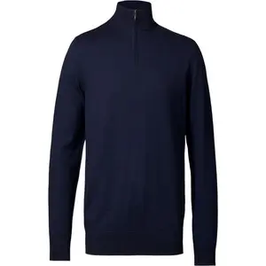CHARLES TYRWHITT Merino Wool Zip Neck Sweater - Navy