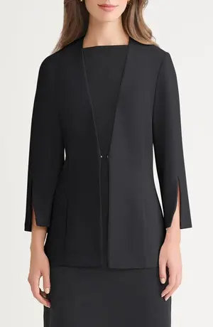 Ming Wang Tailored Slit Cuff Crepe Jacket