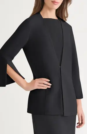 Ming Wang Tailored Slit Cuff Crepe Jacket