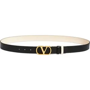 Valentino Garavani Vlogo Signature Reversible Leather Belt - Nero/butter White